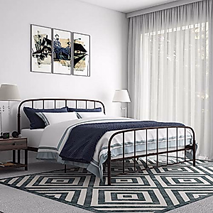 DHP Lafayette Metal Platform Bed with Rustic Style Curved Headboard and Footboard, Adustable Base Height for Underbed Storage, No Box Spring Needed, King, Bronze