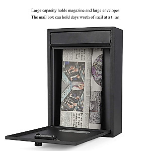 Locking Mailbox Wall Mounted Vertical- Jssmst Mail Boxes with Combination Lock Large Capacity, 12.6 x 8.46 x 3.35 Inch, Black Matt