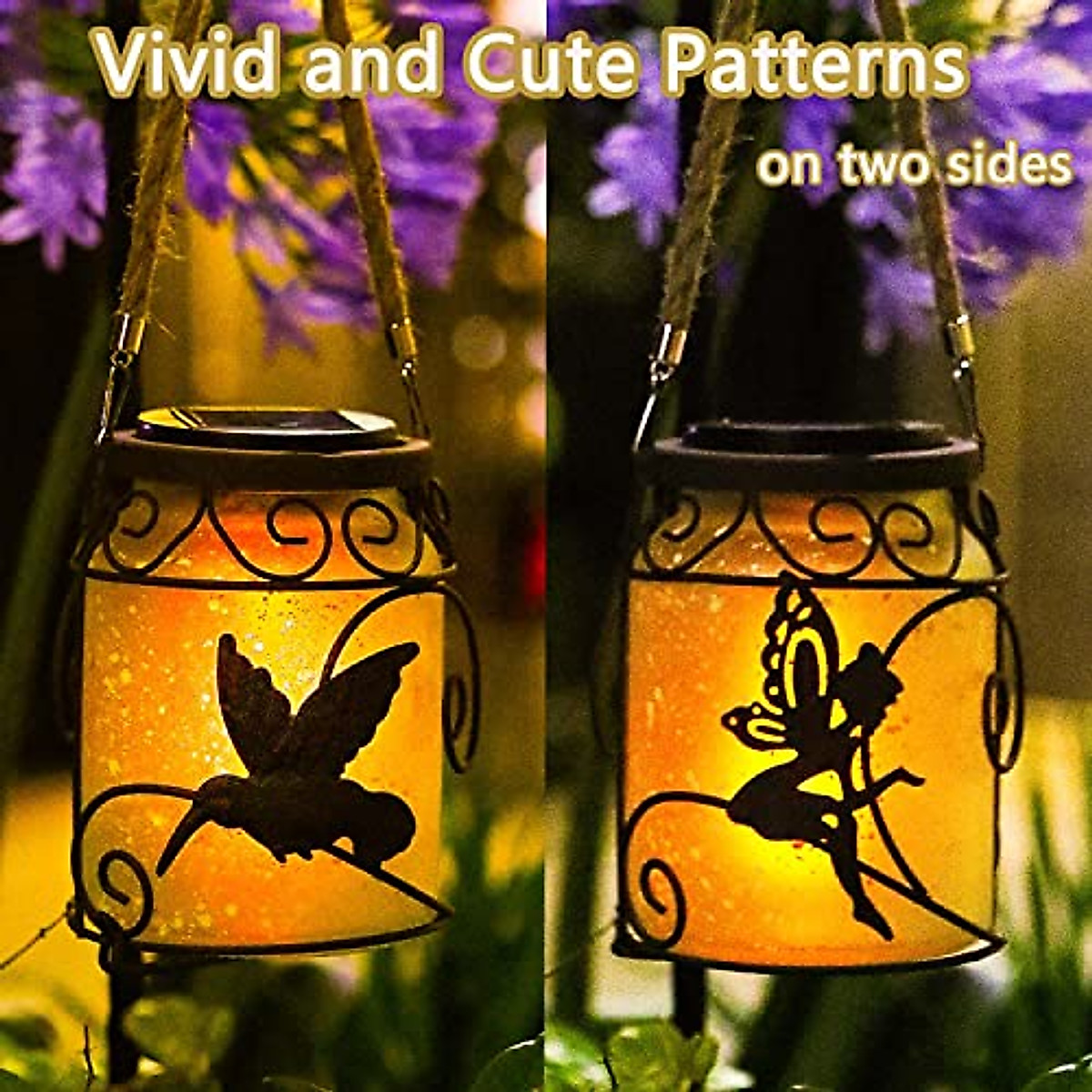 Ostritec Solar Lantern Outdoor, Flickering Flame Hanging Lantern, Waterproof Solar Fairy Lantern , Heavy Duty Retro Metal Frosted Glass Decor for Yard, Patio, Garden, Path, RV, Halloween Gift