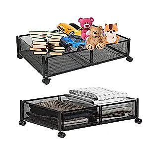 Coficina Under Bed Storage with Wheels,Rolling Under Bed Storage Containers,Under Bed Shoe Storage, Underbed Storage Drawers, Underbed Storage Basket for Clothes, Blankets,Shoes,Sweater (2 Pieces)