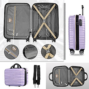 LEAVES KING Luggage 5 Piece Sets, Hard Shell Luggage Set Expandable Carry on Luggage Suitcase with Spinner Wheels Durable Lightweight Travel Set for Men Women(14/18/20/24/28, Lavender)