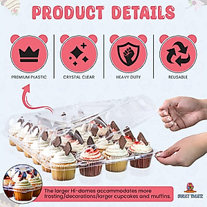 SWEET TREATZ - (10 Pc Set Plastic HI-DOME 24 Count Stackable Travel Cupcake Carrier with Detachable Lid. Clear STURDY Food Grade Plastic. Disposable or Reusable Cupcake Transport Container