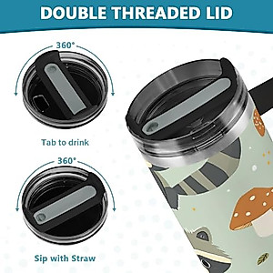 FRCSDIY Cartoon Raccoon Insulated Tumbler with Handle and Straw Lid,40oz Leakproof Stainless Steel Cup BPA-Free Water Bottle