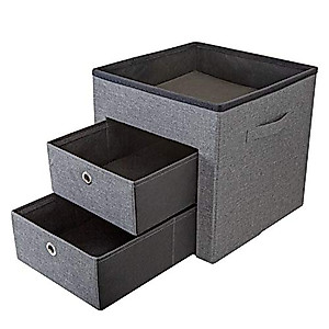 Simplify 2 Drawer Collapsible Storage Ottoman | Perfect for Gaming| Toys| Magazines| Linens| Blankets & More | Grey