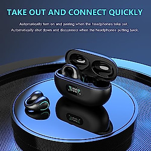 MALIHOO Open Ear Air Conduction Headphones Bluetooth 5.3,Ear Clip Wireless Earbuds with Digital Display Charging, Air Conduction Bluetooth Headset for Cycling,Running Workout,Walking,Driving(Black)
