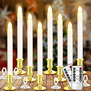 YAUNGEL Window Candles, 8 Pack LED Battery Operated Christmas Candles for Windows with Remote Timer Electric Candle Lights with Removable Candle Holders Suction Cups for Christmas Decorations…
