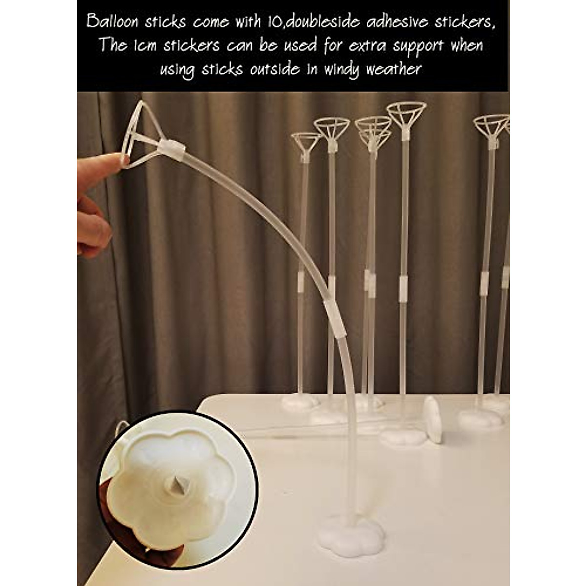 Clear Transparent Balloon Sticks and Stands 10pc set, holders, reusable balloon sticks for table top use with LED Bobo Balloon, for wedding decor, party decoration (10 pack, Transparent)