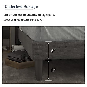 Allewie Full Size Bed Frame/Upholstered Platform Bed with Geometric Wingback Headboard/Mattress Foundation/Wood Slat Support/No Box Spring Needed/Easy Assembly, Dark Grey