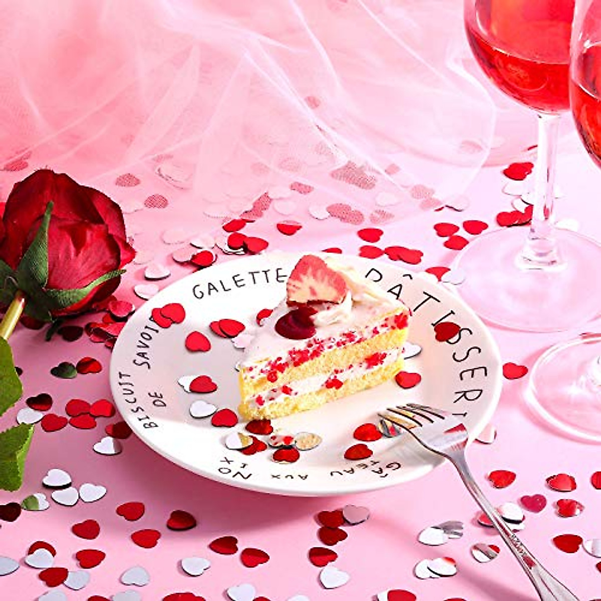 3000 Pieces Glitter Heart Paper Confetti Table Confetti Heart Sequins Confetti for Wedding Engagement Decor Valentine's Day Table Scatter Party Decorations (Red, Rose Gold, Silver)