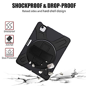 ZenRich iPad Air 5th Generation Case 2022, iPad Air 4th Generation 10.9 inch Case with Pencil Holder/Stand/Hand Strap/Shoulder Belt, Shockproof Case for iPad Air 10.9'',Black