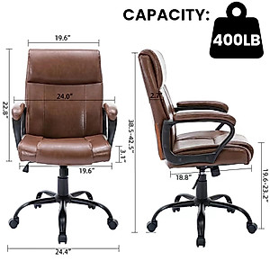 DYHOME Leather Office Chair Brown Desk Chair with Padded Armrests, Adjustable Home Office Chair Mid Back Swivel Task Chair, Ergonomic Mid Century Computer Chair, Capacity 400lbs