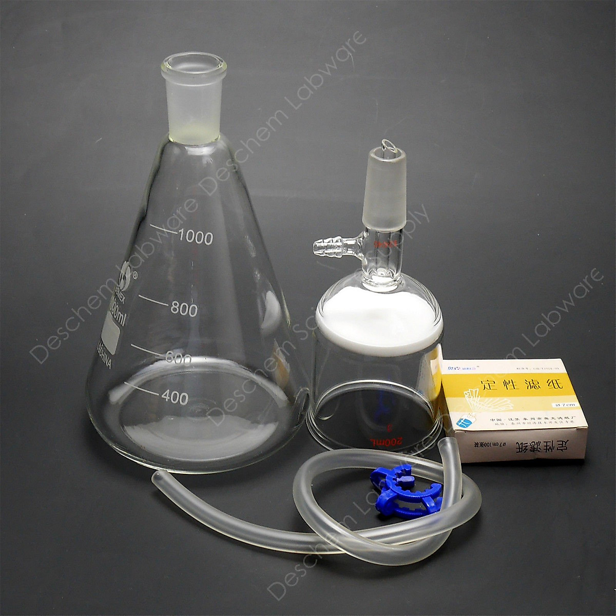 Deschem 1000ml,Suction Filtration Device,200ml Buchner Funnel,1L Erlenmeyer Flask,70mm Filter Paper
