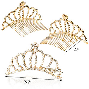 Lyellfe 6 Pack Girls Princess Tiara Crown, Crystal Rhinestone Headbands with Comb, Gold Tiaras and Crowns Hair Accessories for Girls, Birthday Party, Proms, Gifts
