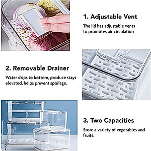 Fridge Storage Containers Produce Saver Stackable Refrigerator Organizer Bins with Removable Drain Tray Fridge Organizer for Fruits and Vegetables 3 Pack