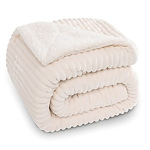 EMEMA Sherpa Fleece Throw Blanket for Couch Cream White Thick Fuzzy Warm Soft Blankets and Throws for Sofa, 50x60 Inch
