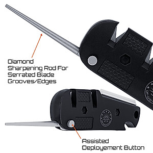 Off-Grid Knives - EDC Knife Sharpener, Compact 5-In-1 Sharpening Tool for Hunting, Camping, Fishing, Bug Out Bag, Tool Box, Kitchen Knives and Sharpen Fishing Hooks (Black)