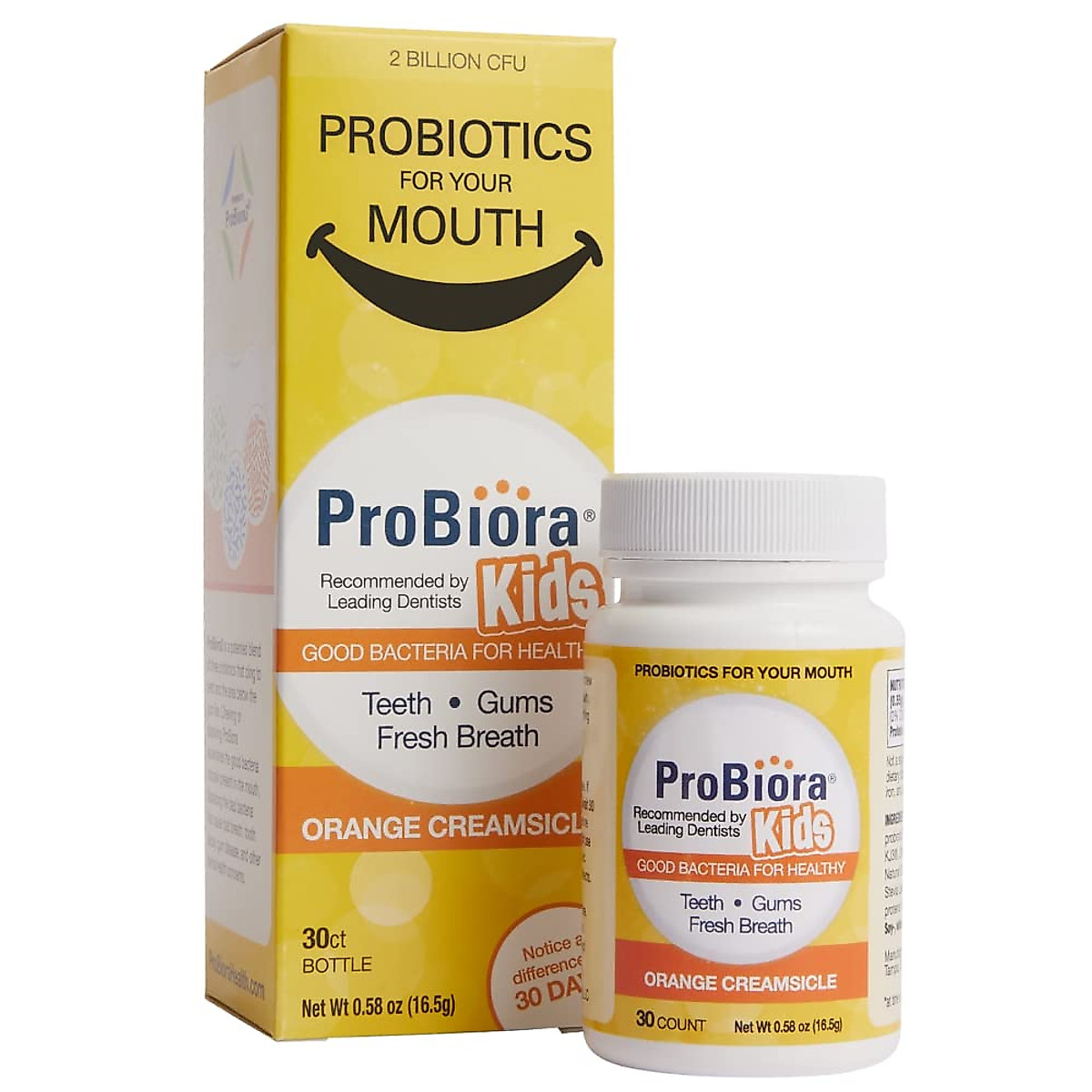 ProBiora Kids Oral-Care Chewable Probiotic Tablets | Probiotic Supplement Designed Specifically for Kids | Healthier Teeth & Gums | Fresher Breath | Whiter Teeth (30 Count, Orange)