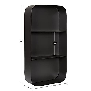 Kate and Laurel Armenta Modern Radius Rectangle Metal Shelf, 16 x 28, Dark Charcoal Gray, Decorative Wall Shelves for Wall