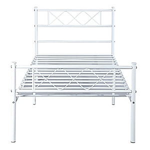 SimLife Metal Platform Bed Frame with Two Headboards Mattress Foundation/Slat Support/No Box Spring Needed, White Twin