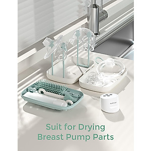 Momcozy Bottle Brush Set - Baby Bottle Cleaner Kit with Silicone Brush, Nipple Brush, Straw Brush, Soap Dispenser, Drying Rack - 7 in 1 Bottle Cleaning Tool for Home and Travel, Green