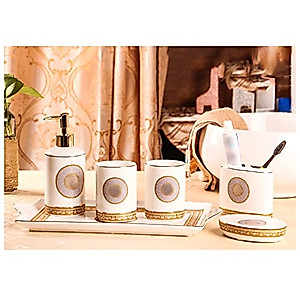 HNSYYUEYOU Ceramic Wash Set Bathroom Toothbrush Holder Mouthwash Cup Soap Dispenser Soap Dish Tray Bathroom Six-Piece Set (Size : X-Small)