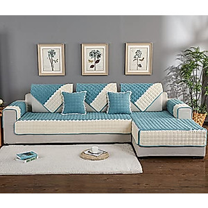 vctops Soft Corduroy Sofa Couch Cover, Plaid Sectional Couch Covers, Non-Slip Sofa Slipcover for Dogs Cats Kids(Blue,36"x36")