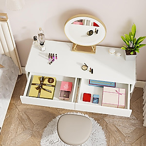 Tribesigns Makeup Vanity Desk with 2 Drawers, Modern Writing Computer Desk with Acrylic Legs, White Vanity Dressing Table for Bedroom (Without Mirror)