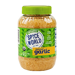 Spice World Organic Minced Garlic – Bulk 32oz Garlic Container, USDA Certified Organic Garlic with Non-GMO Ingredients – Ready-to-Use Seasonings for Cooking, Reduce Prep Work and Easily Add Flavor
