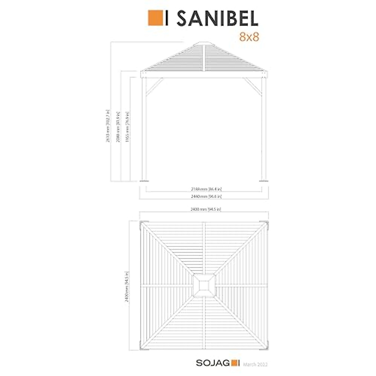 Sojag Outdoor 8' x 8' Sanibel Hardtop Gazebo Outdoor Sun Shelter, Wood Finish