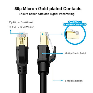 Yauhody CAT8 Ethernet Cable 6FT, High Speed 40Gbps 2000MHz SFTP Internet Network LAN Wire Cables with Gold Plated RJ45 Connector for Router, Modem, PC, Switches, Hub, Laptop, Gaming(6ft/1.83m) Black