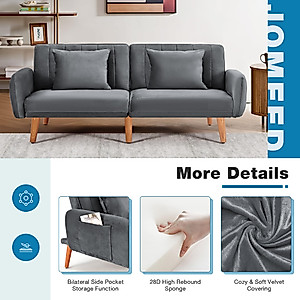 JOMEED 65" Velvet Loveseat Sofa,Modern Couch for Living Room,Futon Sofa Bed with Adjustable Backrest for Small Spaces,Dorm,Apartment