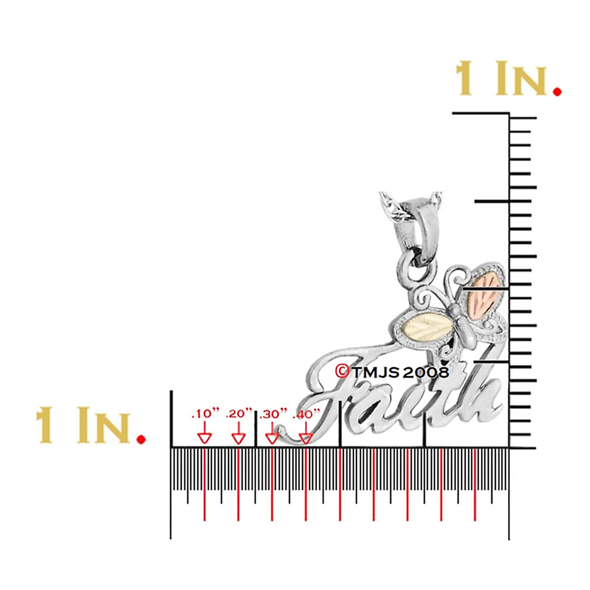 Faith' Text with Butterfly Pendant Necklace, Sterling Silver, 12k Green and Rose Gold Black Hills Gold Motif, 18"