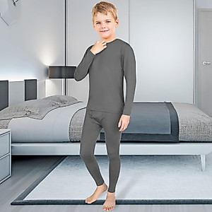 Silkfly 5 Set Boys Thermal Underwear Soft Fleece Lined Long Underwear Kids Base Layer Top Bottom Warm Set for Winter Skiing (Classic Black, Classic Gray, Medium)