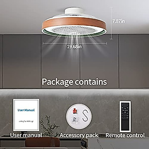 XuanDe Ceiling Fans with Lights and Remote Quiet, 20" Enclosed Ceiling Fan Modern Low Profile DC Motor 6 Gear Wind Speeds 3 Colors Stepless Dimming for Bedroom, Living Room-Walnut wood color