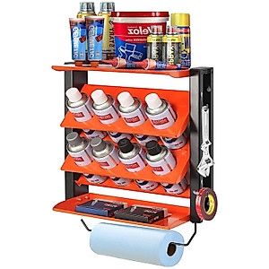 Wallmaster Spray Can Holder, Lube Can Wall Mount Storage Rack Heavy Duty Paint Bottle Organizer for Garage & Home | 8 Can Holes & 2 Shelf, Orange