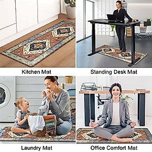 KIMODE Farmhouse Kitchen Mats,Anti Fatigue Kitchen Rugs Sets of 2, Non Slip Waterproof Kitchen Floor Mats, Ergonomic Cushioned Comfort Standing Mat for Laundry, Office, Sink,Desk,Red