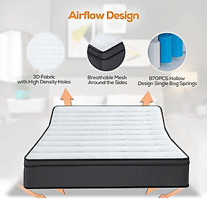 MRH Mattress 12 Inch Gel Memory Foam Twin Size Mattress in a Box Strong Edge Support with Individually Pocket Springs Medium Firm Hybrid Mattress CertiPUR-US Certified White with Black Rim (Twin)