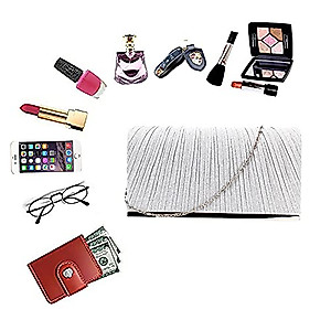 Felice Ann Mini Dazzling Sequins Pleats Evening Bag Party Prom Wedding Clutch Flap Handbag Cross Body Bag, Pleats Silver