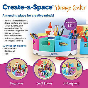 Learning Resources Create-a-Space Storage Center, 10 Piece set - Desk Organizer for Kids, Art Organizer for Kids, Crayon Organizer, Homeschool Organizers and Storage