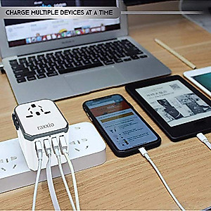 Raxxio Universal Travel Adapter, International Smart Power Plug with 2.4A 4 USB Ports Adapter, Converter for US, Canada, UK, Europe, AU, Asia (Type C USB White)