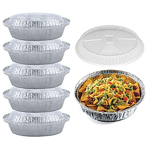 Spare Essentials (55 Pack 7 inch Aluminum Baking Pan, Round Aluminum Pans with Clear Lids, Takeout Containers Freezer & Oven Safe, Food Containers with Lids for Food Transport, Disposable Round Tins