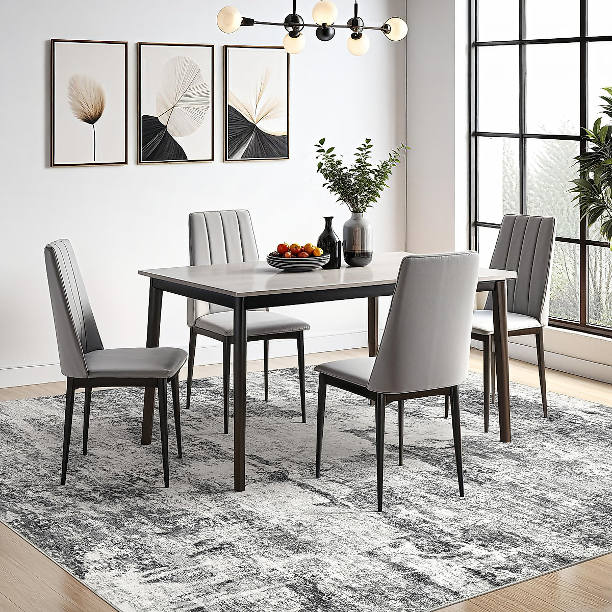 DMOYEST Living Room Area Rugs - 9x12 Abstract Large Soft Indoor Washable Rug Neutral Modern Low Pile Carpet for Bedroom Dining Room Farmhouse Home Office - Grey