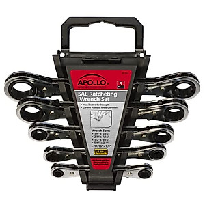 Apollo Tools DT1212 SAE Ratcheting Wrench Set, 5-Piece, Black