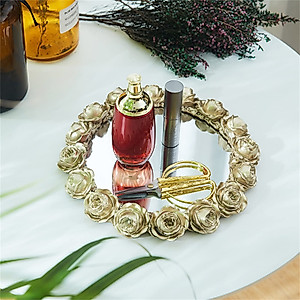 J56JIW2jjsim 1 Pcs Ins Style Retro Carved Resin Fruit Plate Mirror Tea Fruit Dessert Coffee Dessert Table Storage Tray with Rose Shape Side