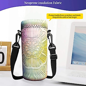 HEABPY Neoprene Water Bottle Carrier ，Water Bottle Strap，Fits 500ml 750ml 1000ml Glass, Plastic, Meta Bottle, Holder with Shoulder Strap,Pouch, Pocket & Carrying Handle (1000ML, Colorful Mandala)