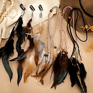 Geyoga 6 Pcs Feather Headband Feather Hair Clip Set Boho Hair Extensions with Feather Clip Comb Hippie Headpiece for Women(Simple Style)