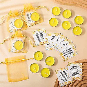100 Sets Bee Theme Baby Shower Tealight Candles Unscented Yellow Candles Gender Neutral Gift Candles Bee Baby Shower Cards and Organza Bags for Guests Friends Baby Shower Gender Reveal Party Favors
