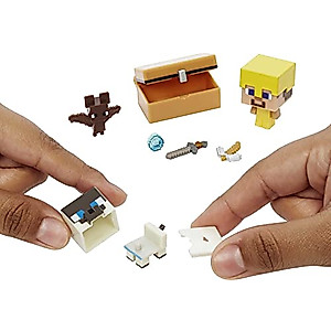Minecraft Mob Head Minis Cave Explorers Pack with 2 Action Figures and Accessories, Steve and Creeper, Collectible Gift for Fans Age 6 Years and Older