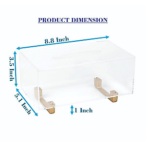 YoBa Thick Acrylic Tissue Box Holder Rectangular Clear Tissue Box Dispenser with Gold Plated Aluminum Legs for Bathroom, Kitchen, Bedroom, Office, Hotels and Restaurant
