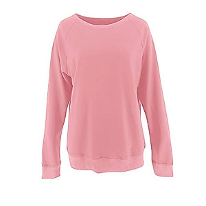 PRETTODAY Women's Casual Crew Neck Sweatshirts Raglan Long Sleeve Solid Tunic Tops Loose Pullovers Pink